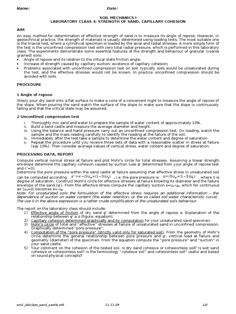 Sm1 Labclass Sand Castle | PDF | Applied And Interdisciplinary Physics | Civil Engineering