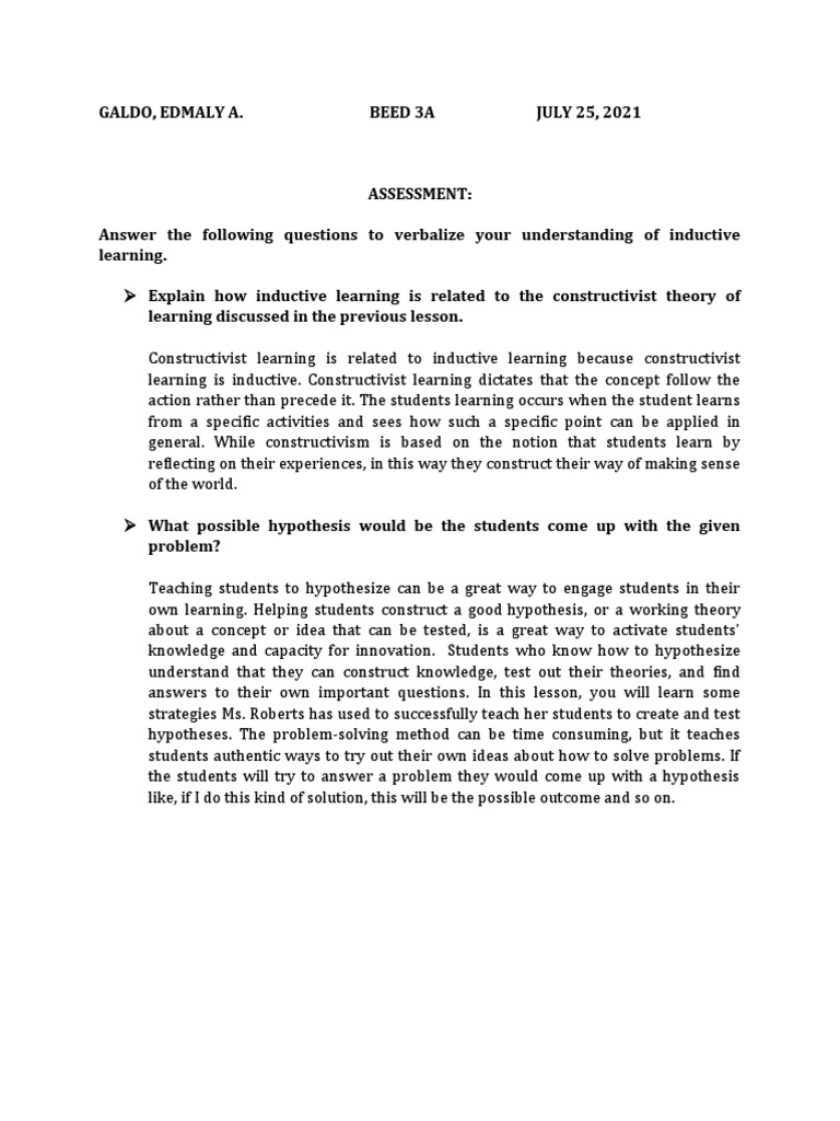 ASSESSMENT-INDUCTIVE LEARNING - Answer.GaldoEdmaly - BEED3A | PDF | Constructivism (Philosophy ...