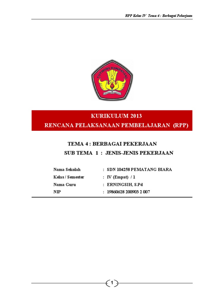RPP Tema 4, Berbagai Pekerjaan | PDF