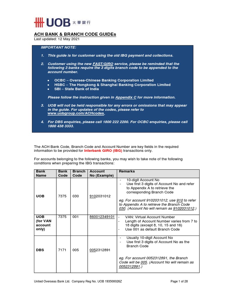 ACH Bank and Branch Code Guide | PDF | Banking | Financial Services