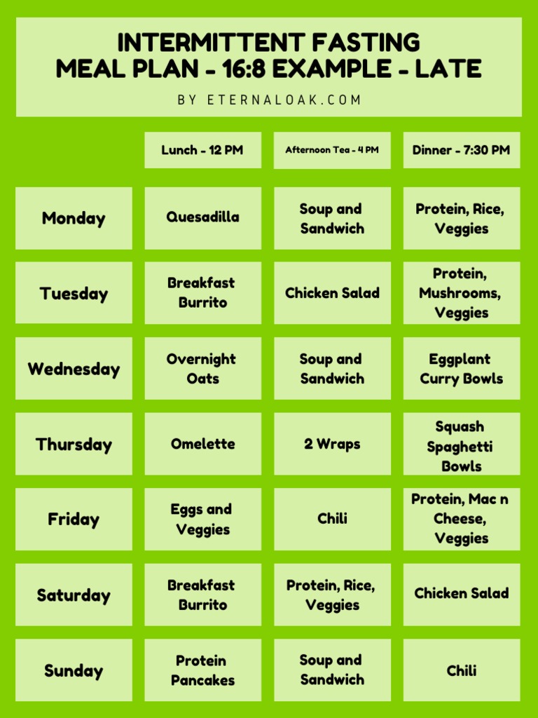 16:8 Intermittent Fasting Meal Plan | PDF