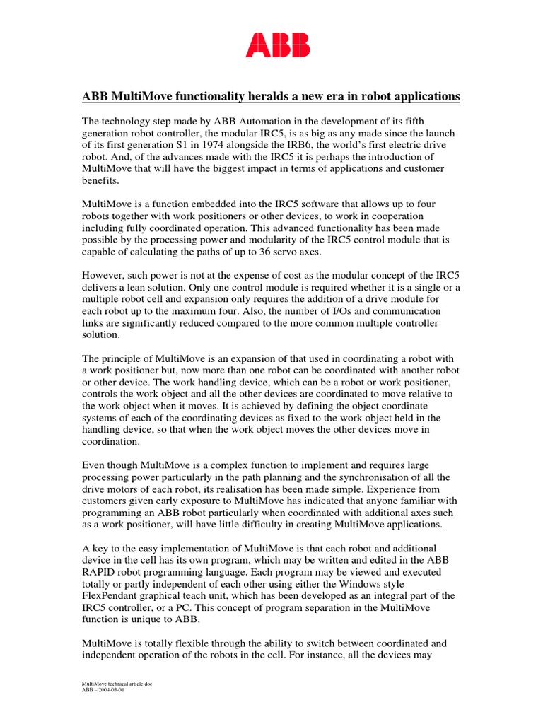 ABB MultiMove Functionality | PDF | Robot | Robotics