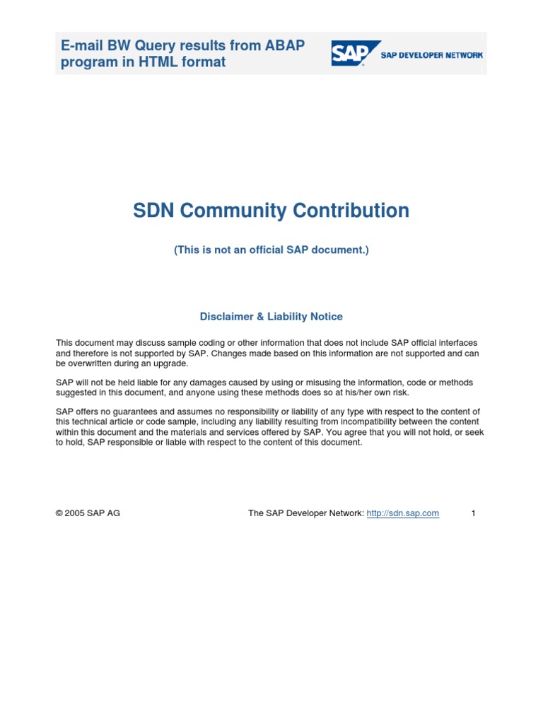 E Mail Bw Query Results From Abap Program In Html Format Pdf Cascading Style Sheets World