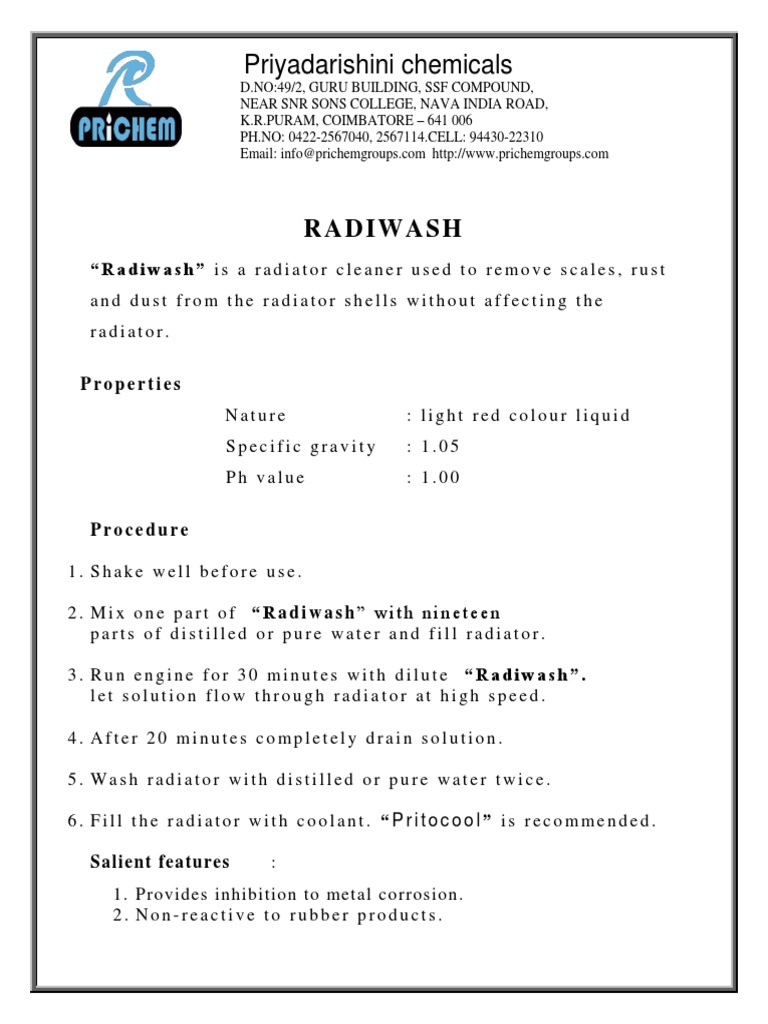 Priyadarishini Chemicals: Radiwash | PDF | Technology & Engineering