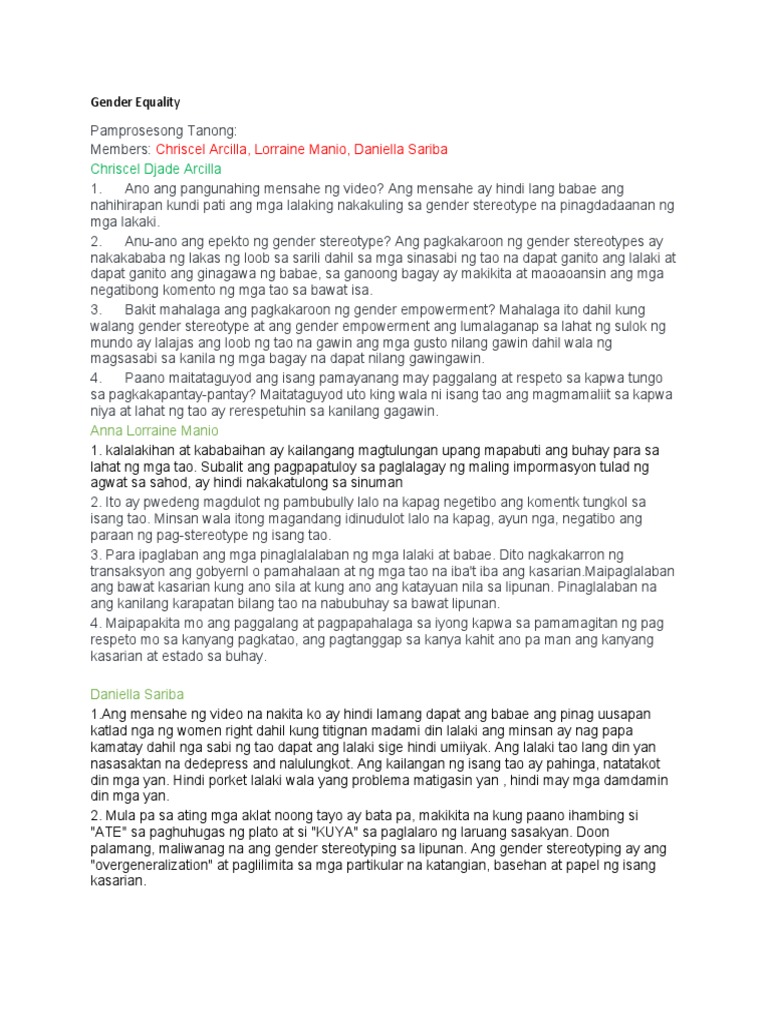 AP Gender Equality Groupings | PDF