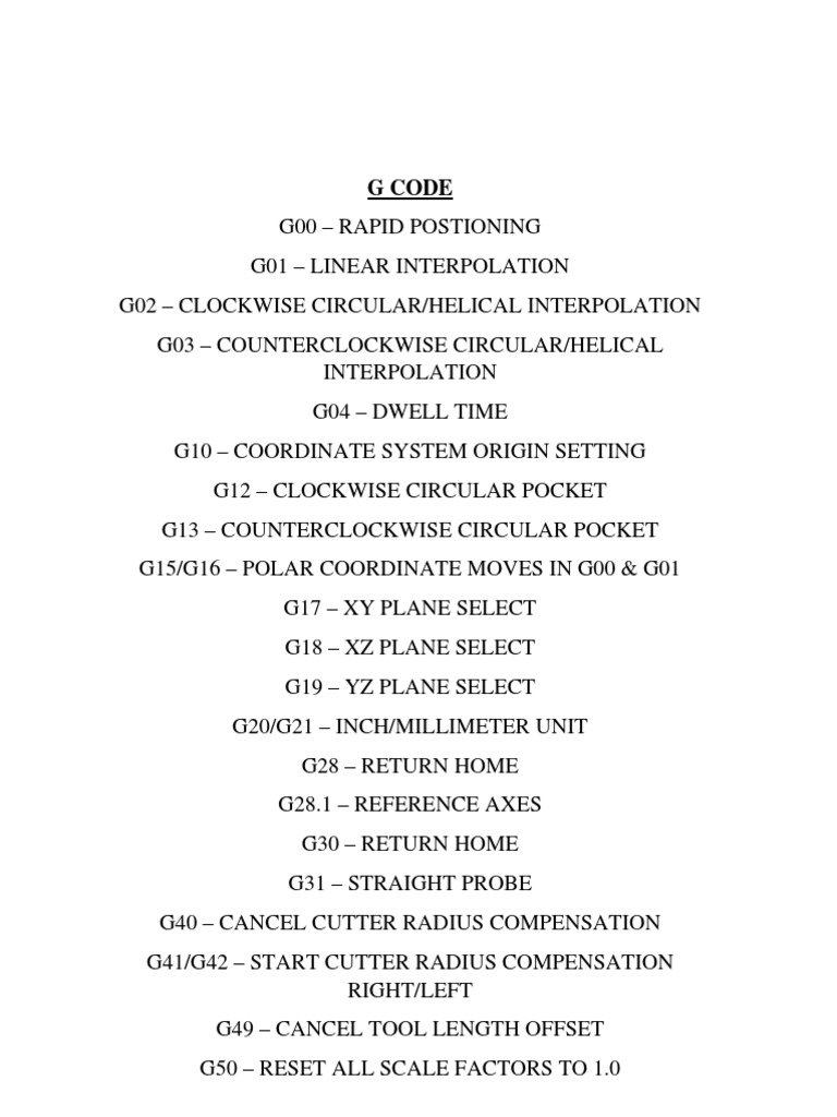 G Codes & M Codes | Download Free PDF | Drilling | Geometry