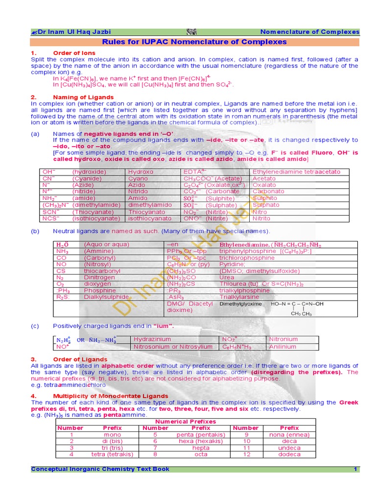 Inorganic Complex Naming Guide | PDF | Coordination Complex | Cyanide