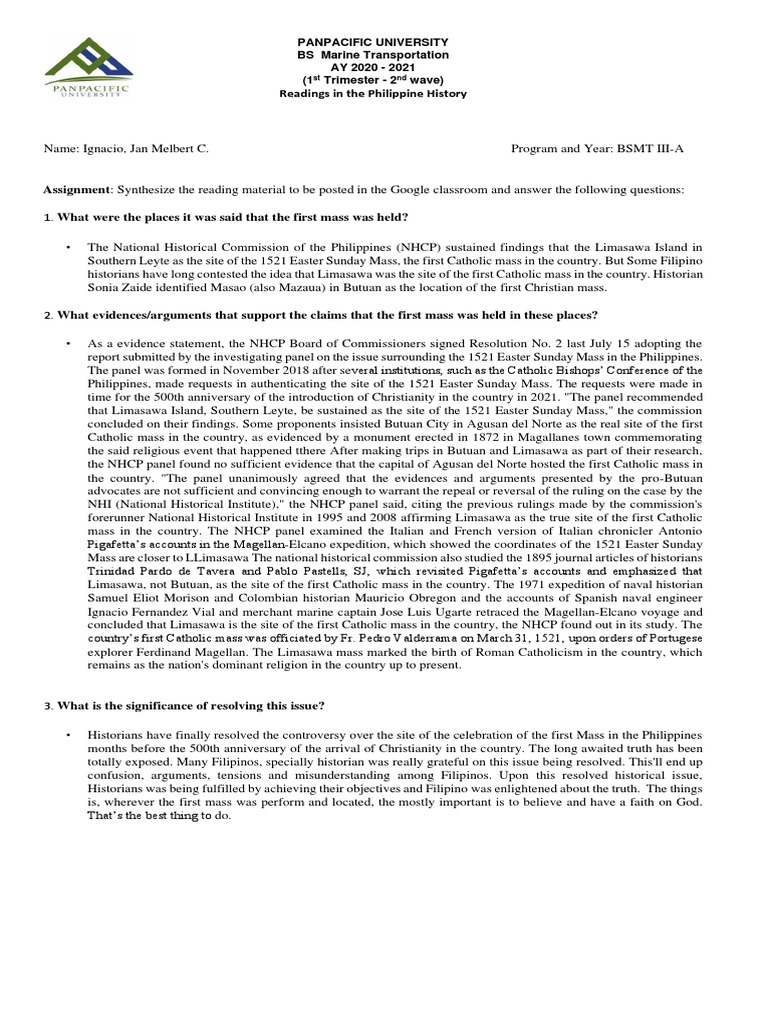 Ignacio, Jan Melbert C. BSMT III-A (Readings in The Philippine History - Assignment 2) 1 | PDF ...