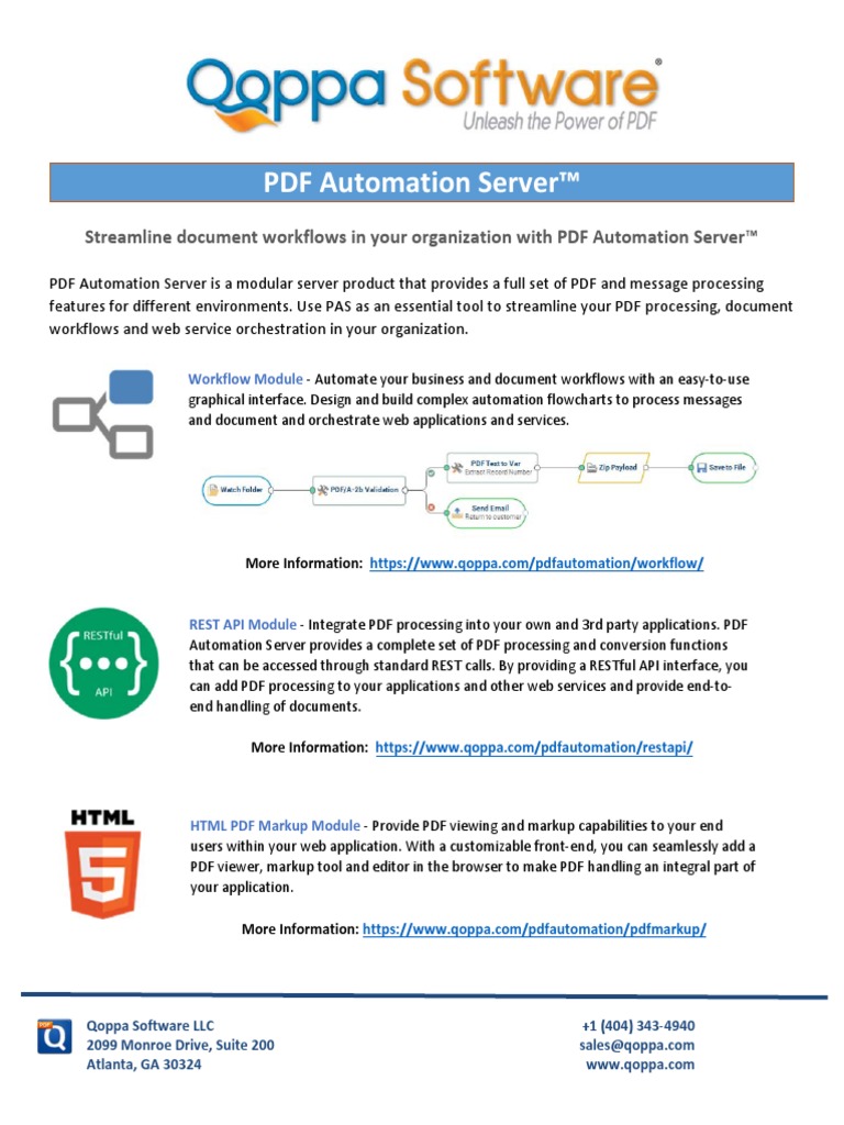 Qoppa Software PDF Automation Server v2020R3 Flyer | PDF | World Wide Web | Internet & Web