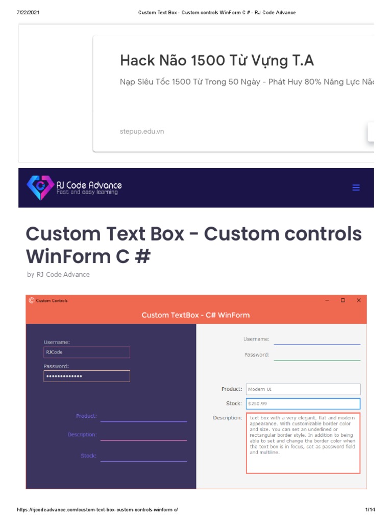 Custom Text Box Custom Controls Winform C Rj Code Advance Pdf C Sharp Programming
