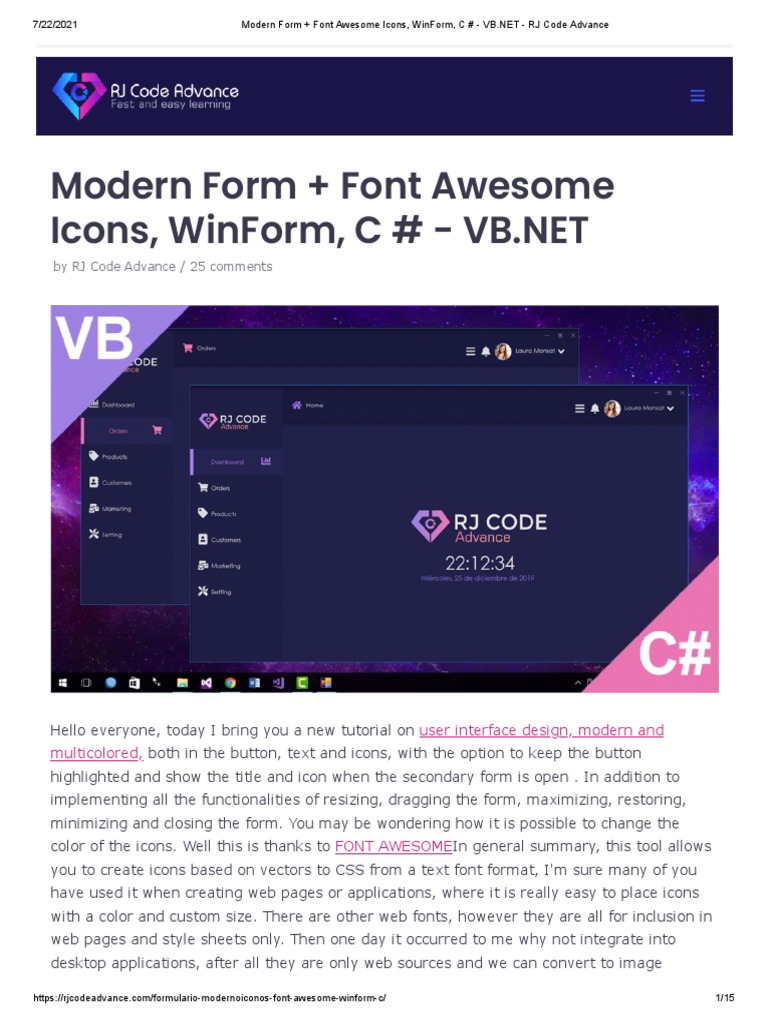 Modern Form + Font Awesome Icons, WinForm, C # - VB - Net - RJ Code Advance | PDF | Visual Basic ...