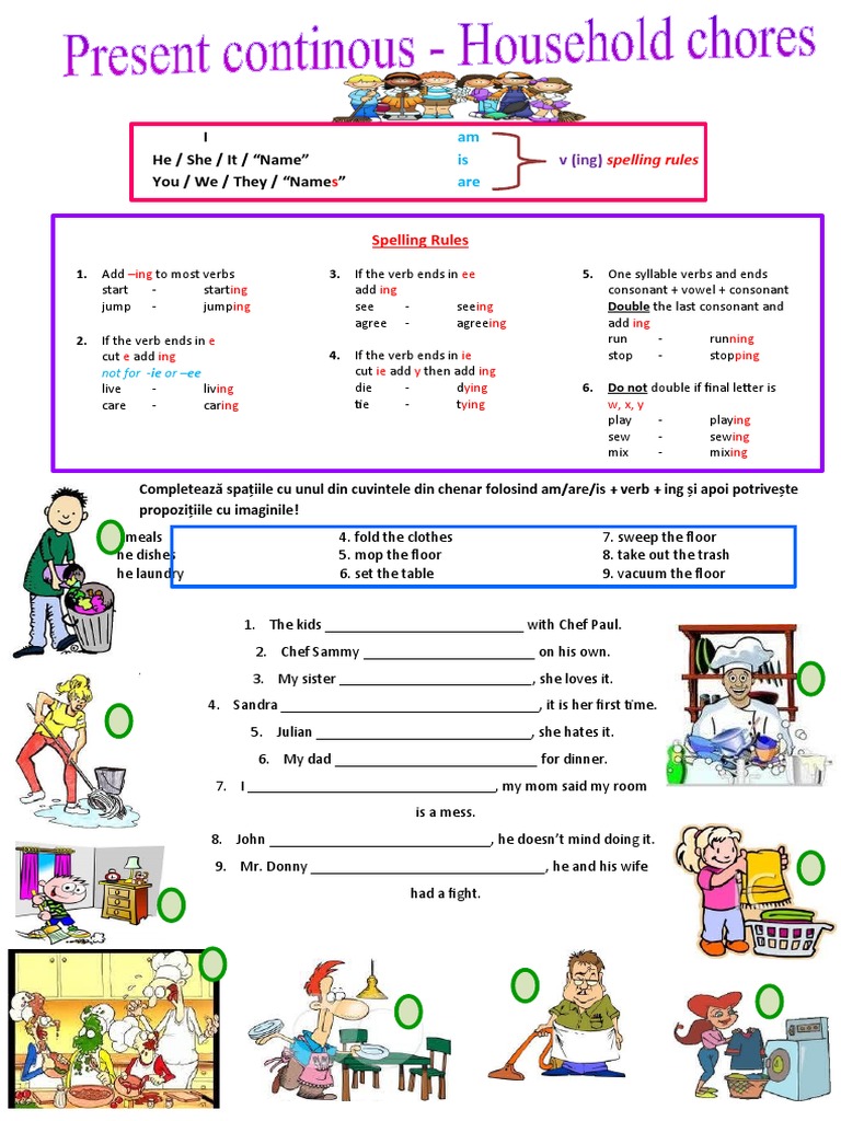 Household Chores Present Continuous - 9958 | PDF | Language Families ...