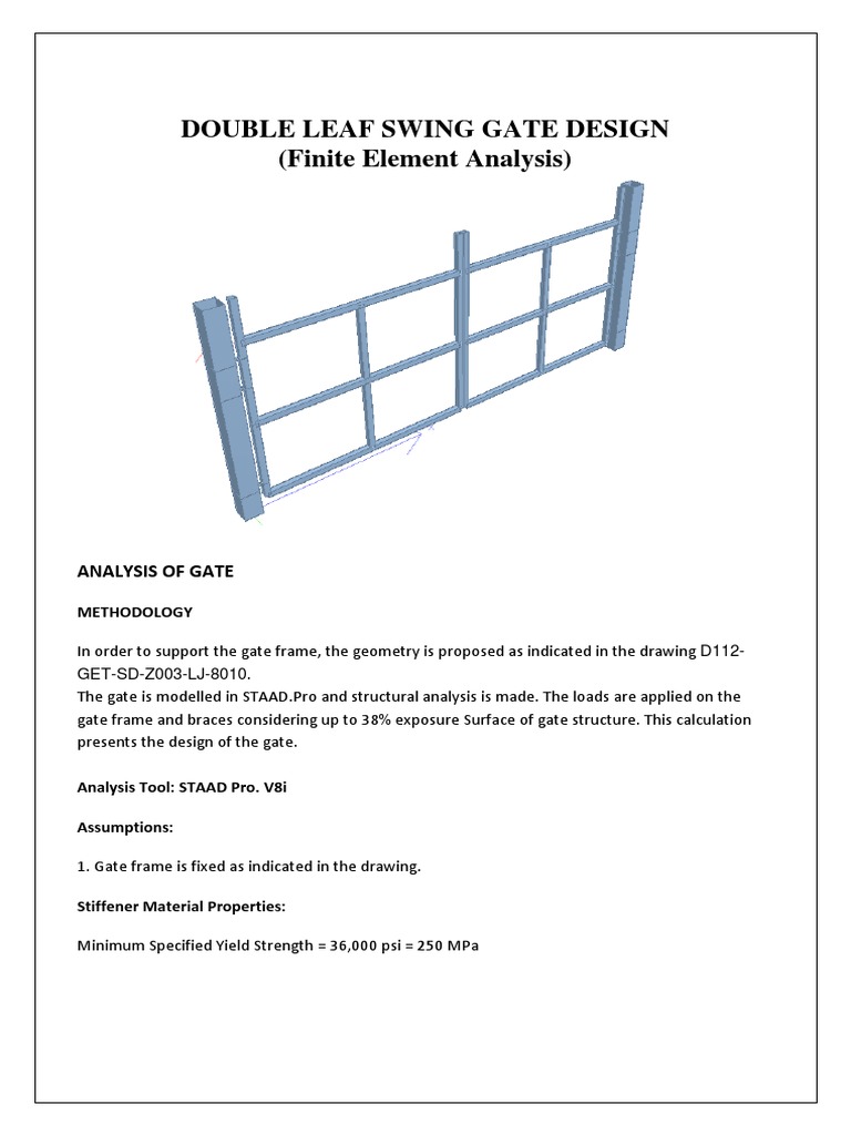 Double Leaf Swing Gate Design Analysis | PDF | Beam (Structure) | Bending