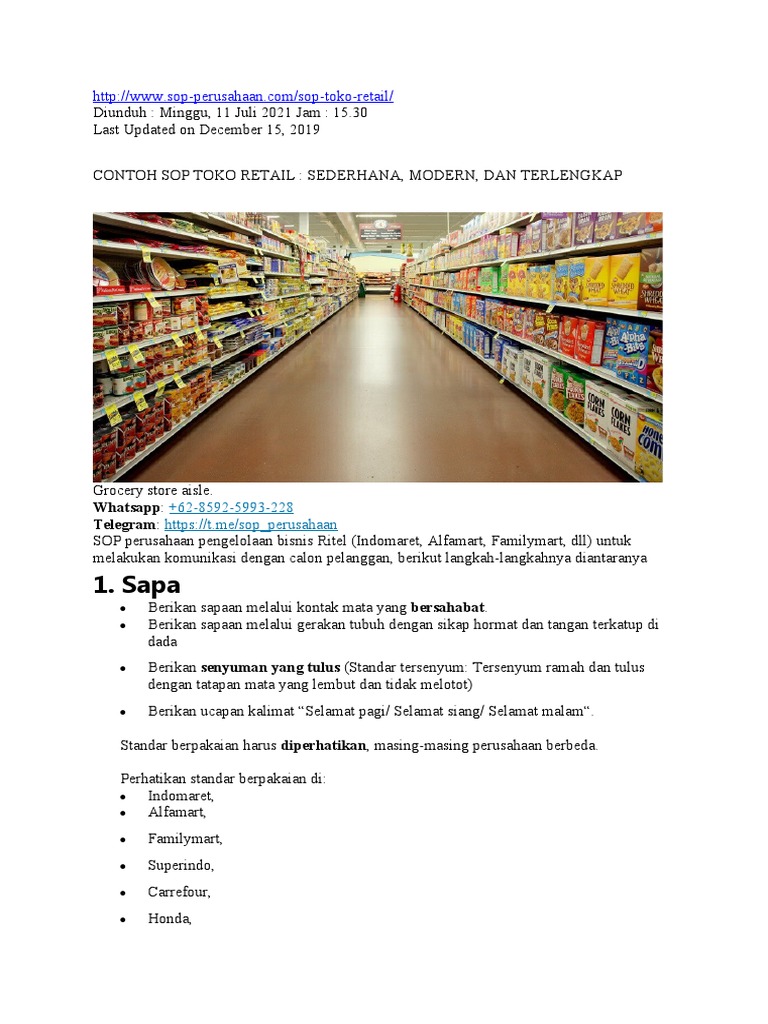 Contoh SOP Toko Retail Modern | PDF
