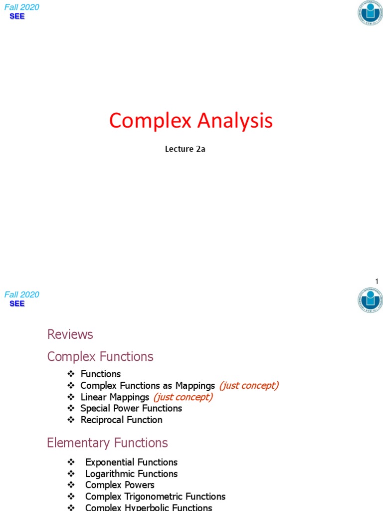 Lecture 2a - Complex Analysis - Elementary Functions - MLinh | PDF ...