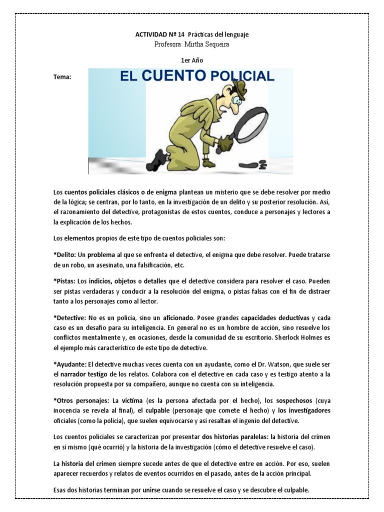 El Cuento Policial Y Sus Características Pdf Detective La Novela