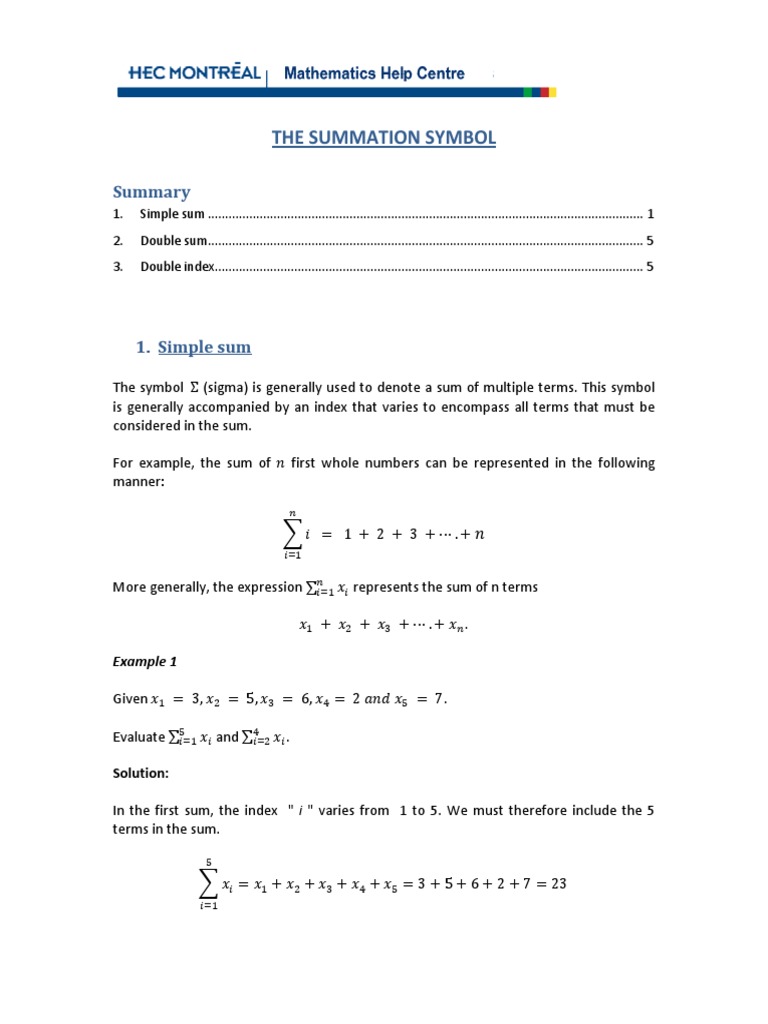 The Summation Symbol: Example 1 | PDF | Summation | Linear Algebra