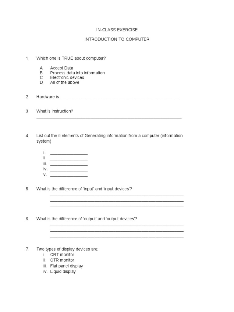 Introduction To Computer Exercise | PDF | Computer Network | Computer ...