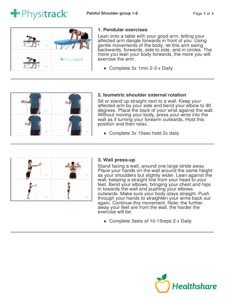 Pendular Exercises: Painful Shoulder Group 1-8 1 of 4 | PDF | Dance ...