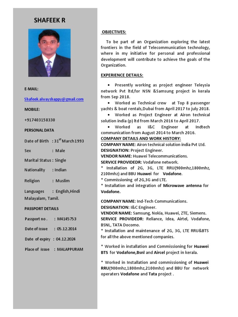 Shafeek R Resume 2021 | Download Free PDF | Lte (Telecommunication) | 3 G