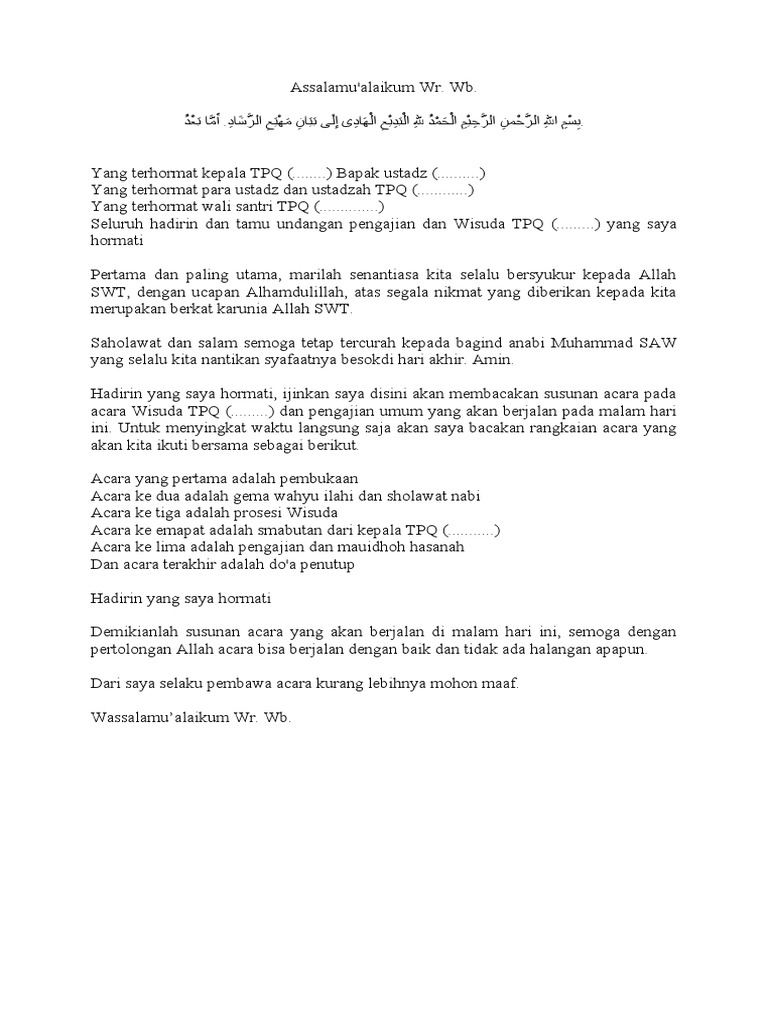 Contoh Teks MC Acara Wisuda TPQ | PDF