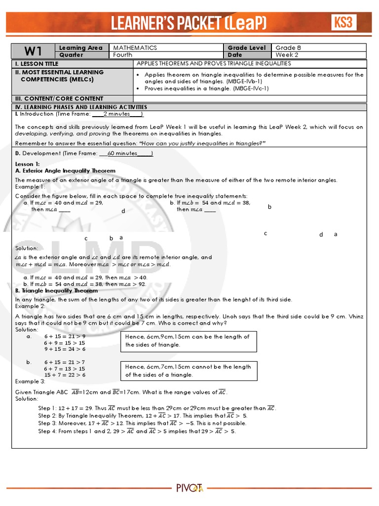 Mathematics Grade 8 Fourth Week 2 | PDF | Triangle | Elementary Mathematics