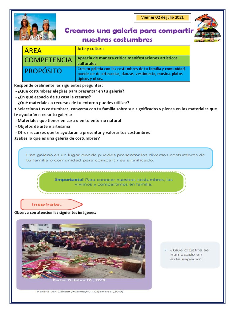 ACTIVIDAD 4 SEMANA 3 DÍA 5 FICHA de ARTE y CULTURA CREAMOS Una GALERÍA ...