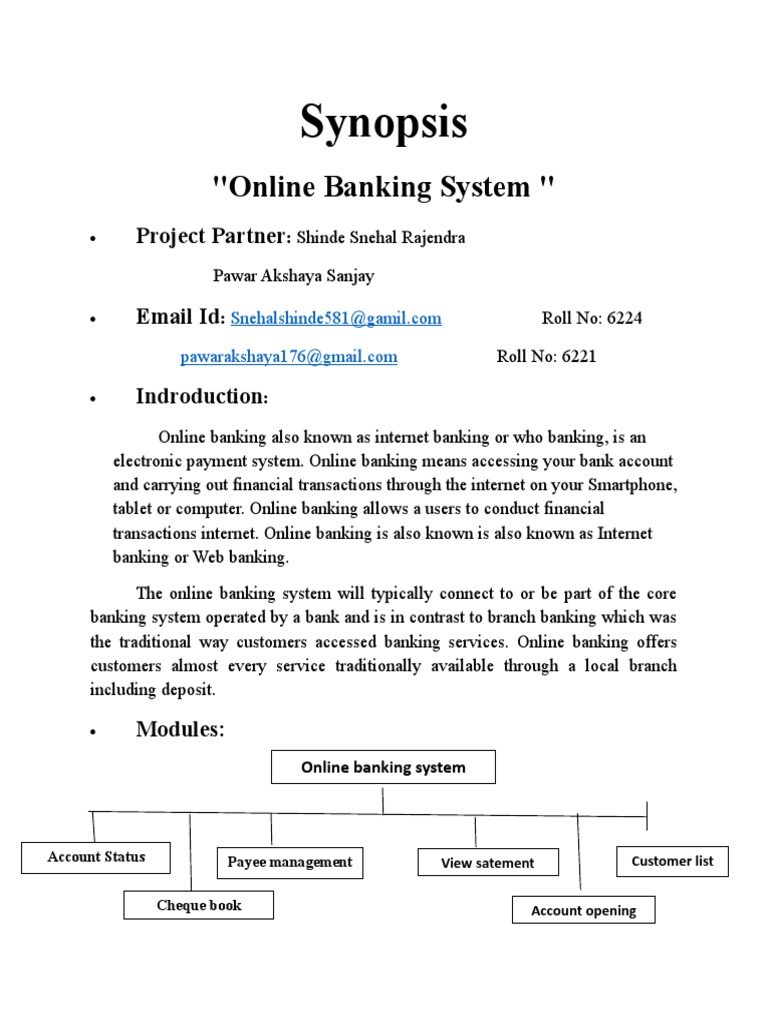 Synopsis: "Online Banking System " | PDF | Online Banking | Banks & Banking