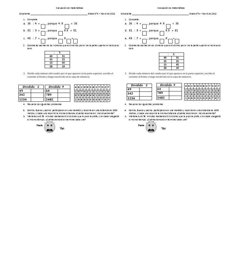 Ejercicios de división para 3er grado | PDF | Enseñanza de matemática ...
