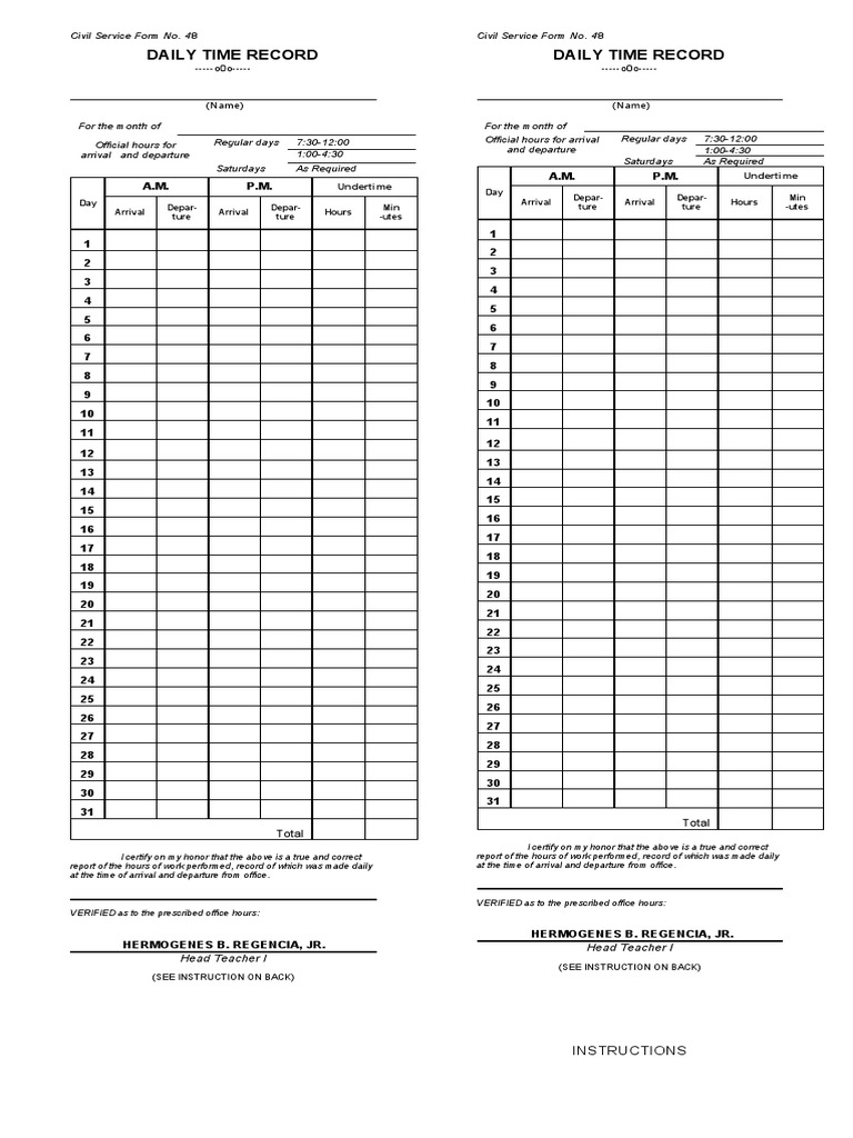 Daily Time Record Form | PDF | Public Sphere | Government