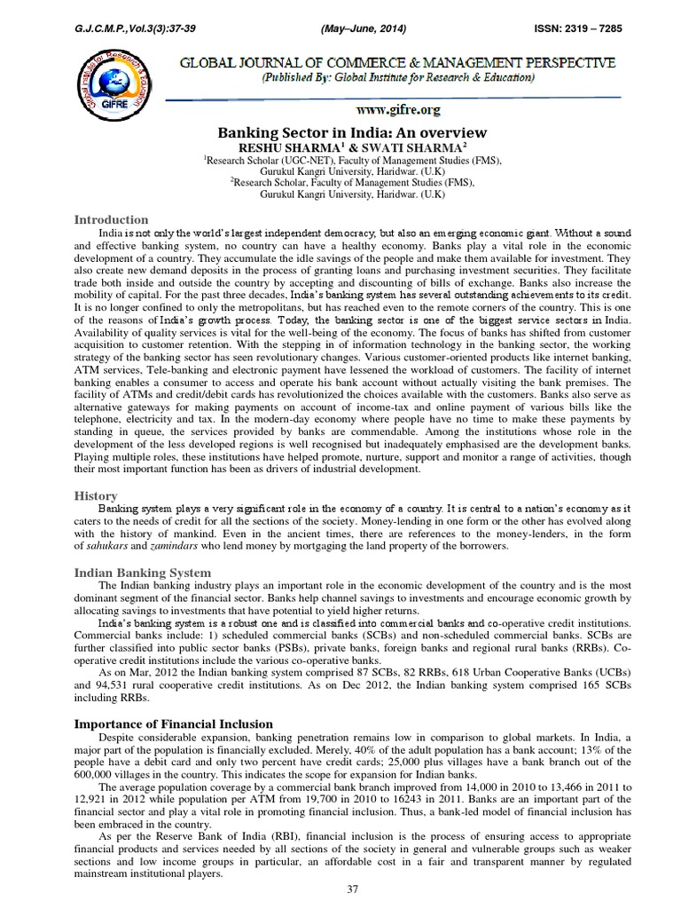 Banking Sector in India An Overview | PDF | Financial Inclusion ...