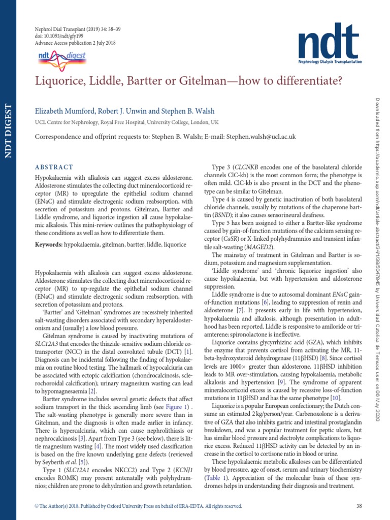 Liddle, Gitelman, Barter | PDF | Endocrine System | Kidney