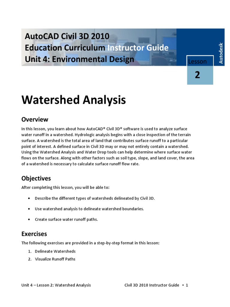 Watershed Analysis: Autocad Civil 3D 2010 Education Curriculum Unit 4 ...