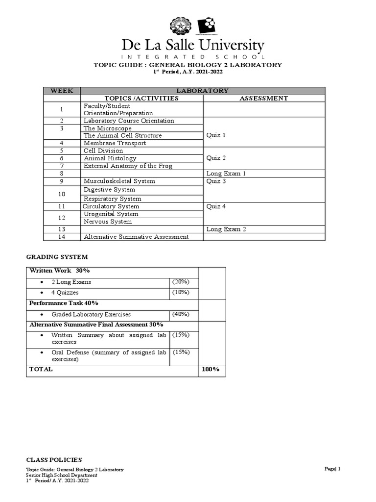 GENBIO2 Lab Topic Guide P1 2021-2022 | PDF | Laboratories | Biology