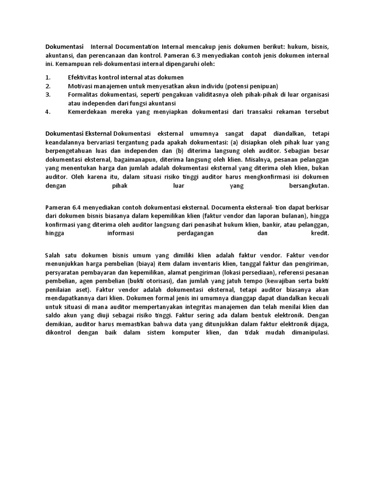 Jenis Dokumentasi Internal dan Eksternal serta Faktor yang ...