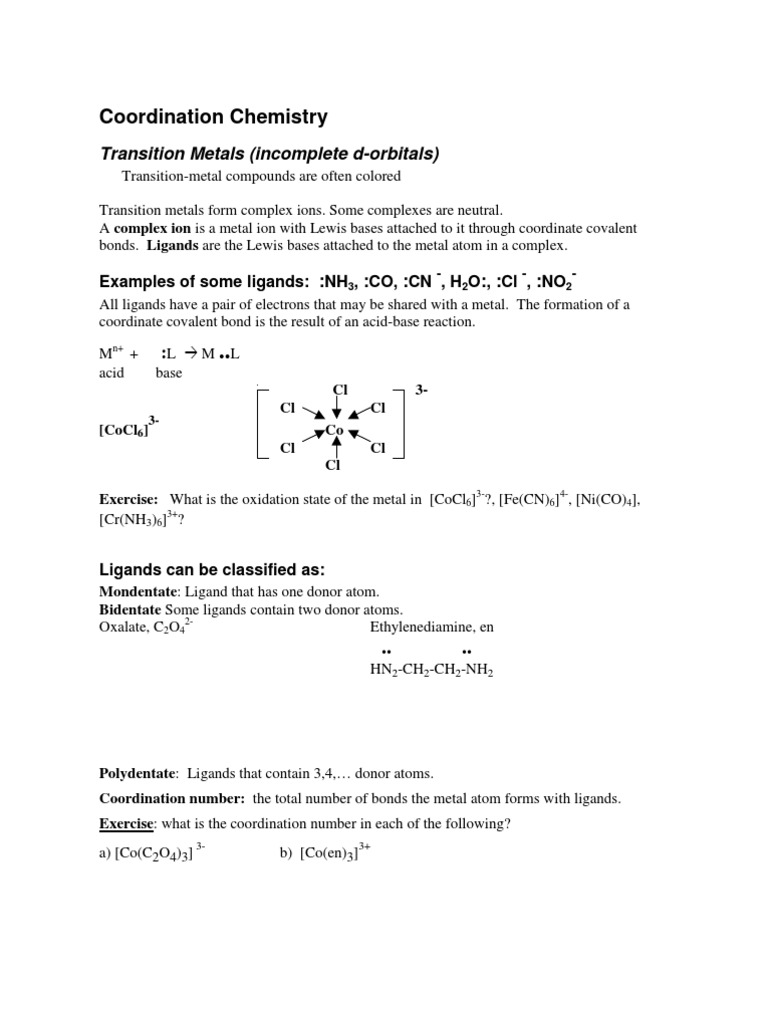 Coordination Chemistry | PDF | Coordination Complex | Ligand