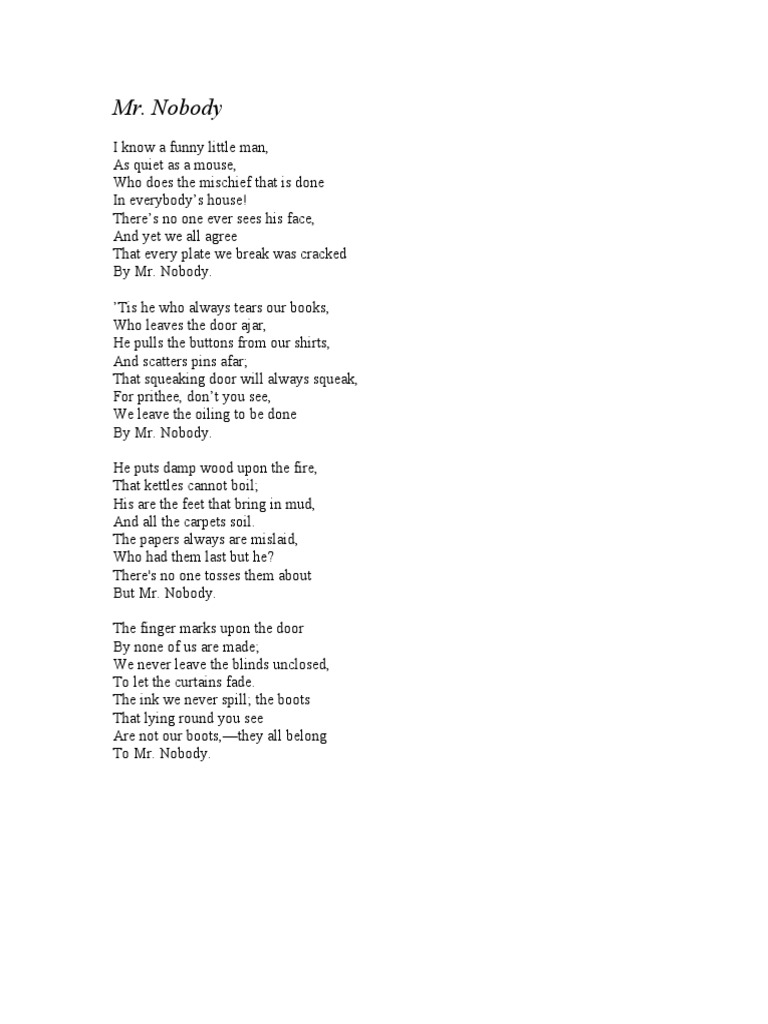 The Mischief of Mr. Nobody Poem | PDF | Home & Garden | Mystery ...