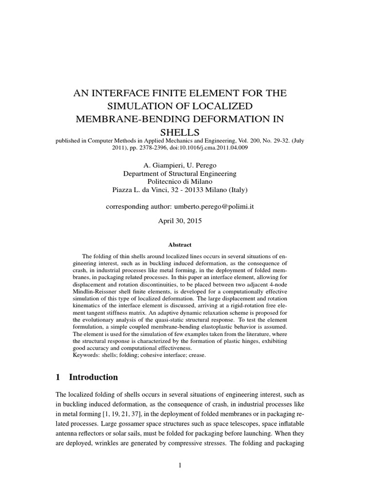 An Interface Finite Element For The Simu | PDF | Euclidean Vector ...