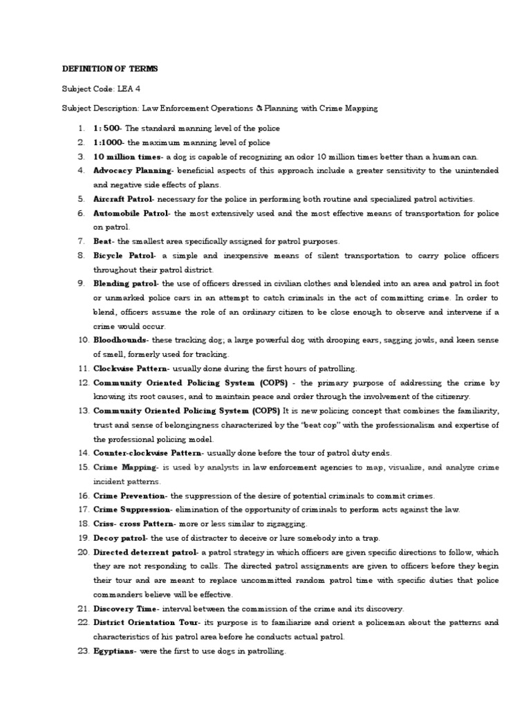 Definition of Terms Lea 4 | PDF | Police Officer | Police
