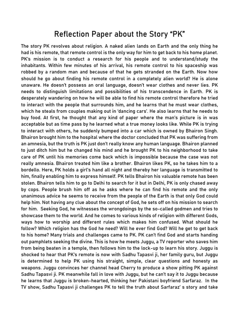 Reflection Paper About The Story "PK" | PDF | Religion And Belief