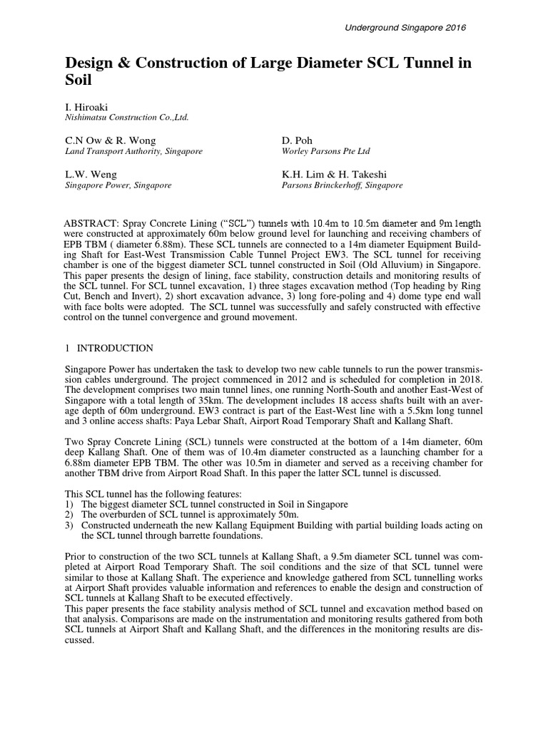 Design & Construction of Large Diameter SCL Tunnel in Soil: I. Hiroaki ...