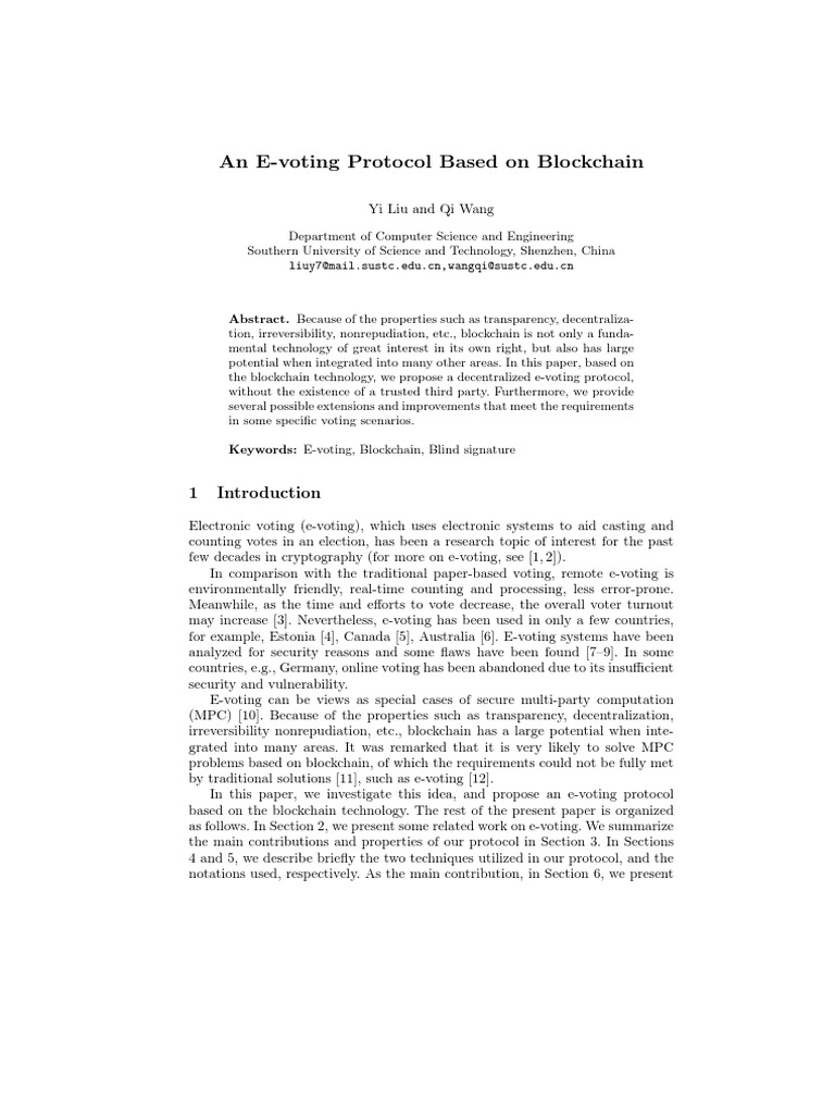 An E-Voting Protocol Based On Blockchain | PDF | Electronic Voting | Espionage Techniques