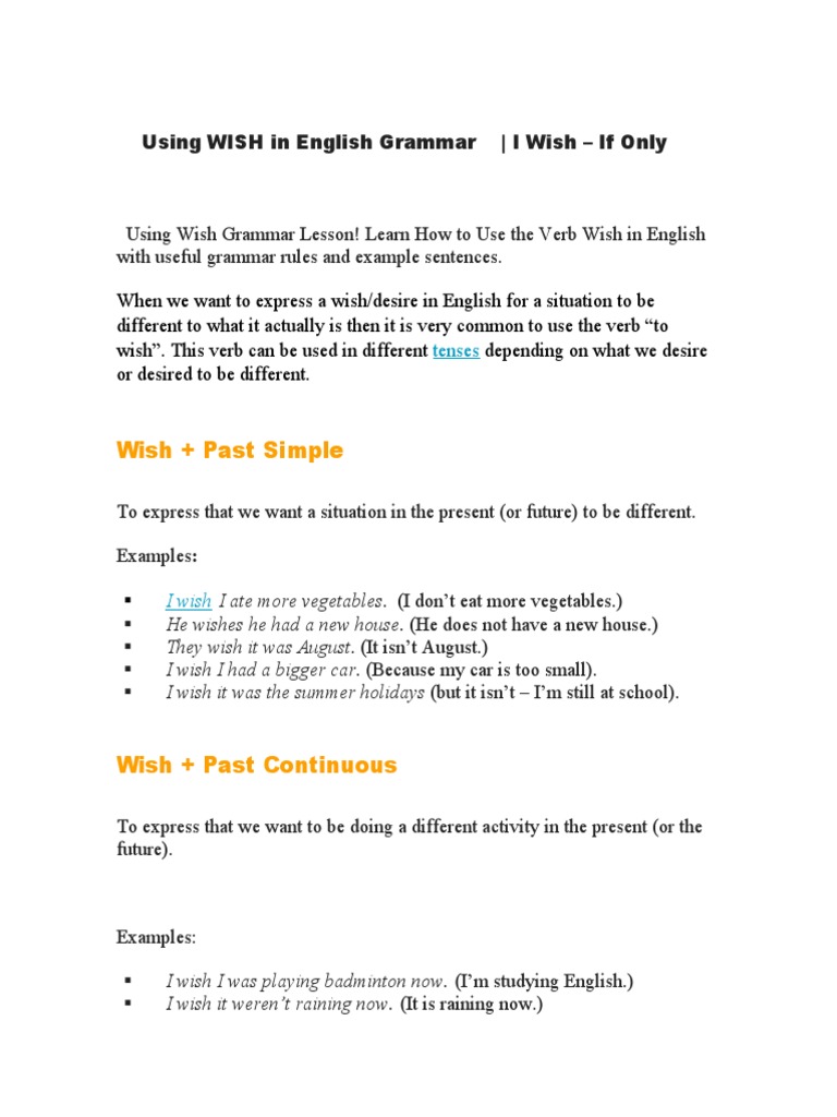Using WISH in English Grammar | PDF | Linguistics | Grammar