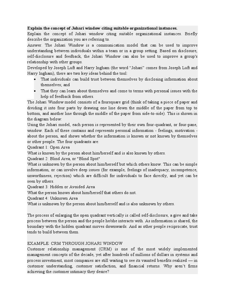 Johari Window With Examples | PDF | Customer Relationship Management ...