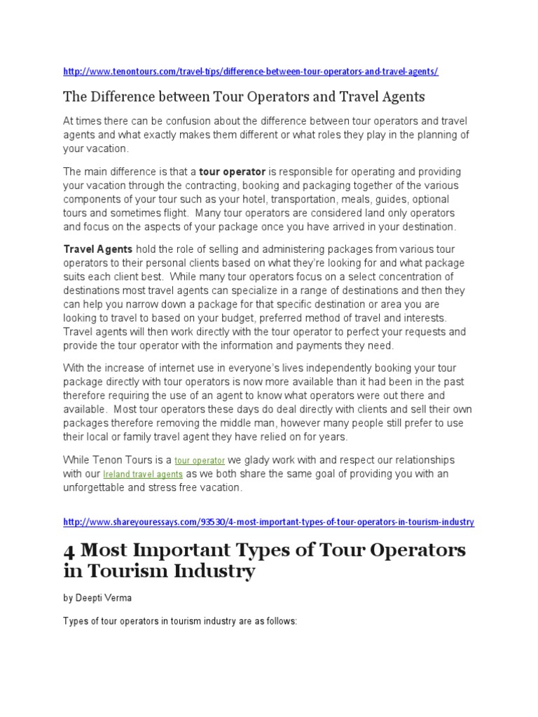 4 Most Important Types of Tour Operators in Tourism Industry | PDF ...