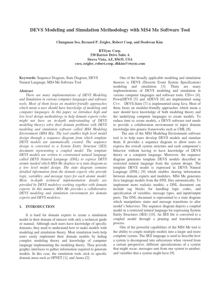 DEVS Modeling and Simulation Methodology With MS4 Me Software Tool | PDF | Conceptual Model ...