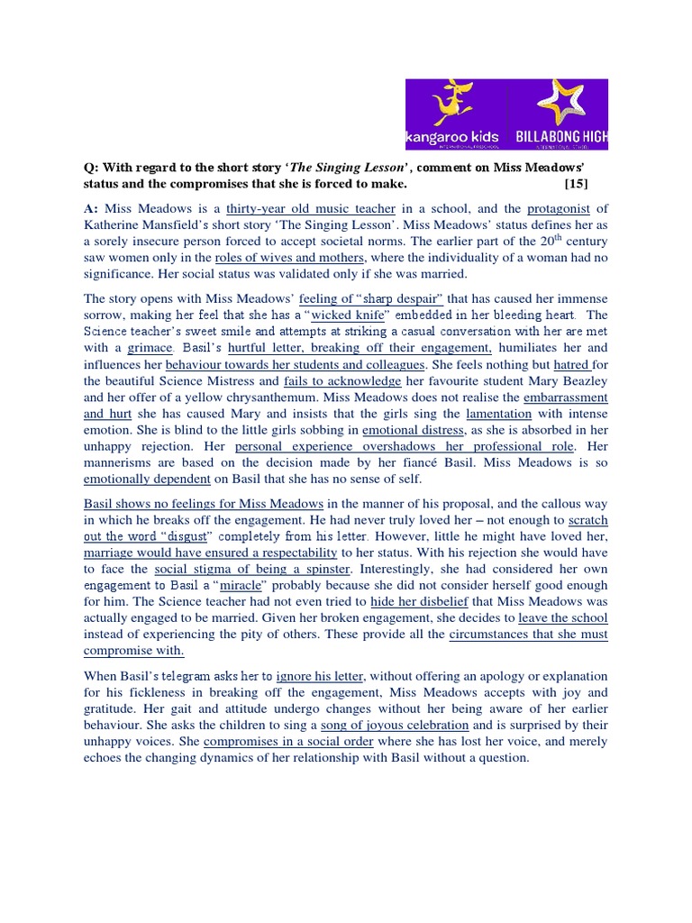 The Singing Lesson-Sample Answer | PDF | Social Psychology ...