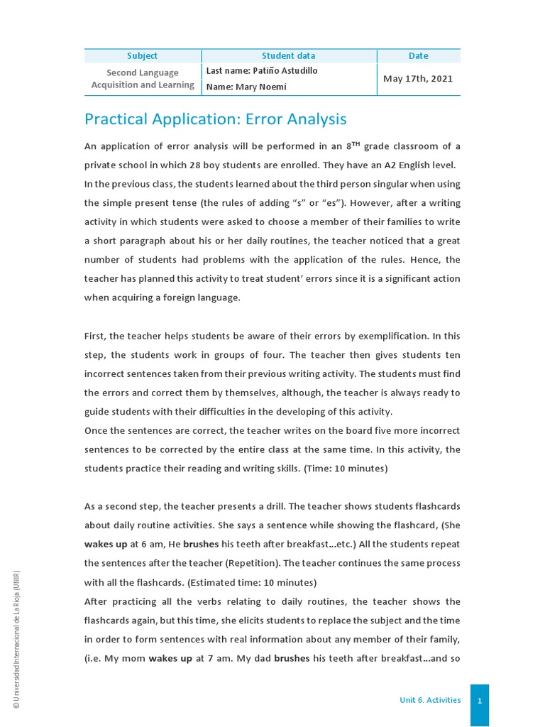 Error Analysis in Writing Mary-1 | PDF | Second Language | Linguistics
