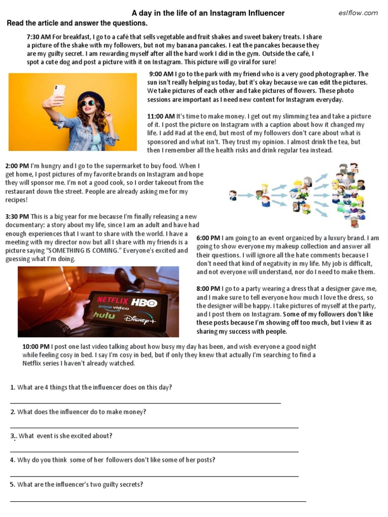 Instagram-Influencer Reading Elementary #1 | PDF | Foods