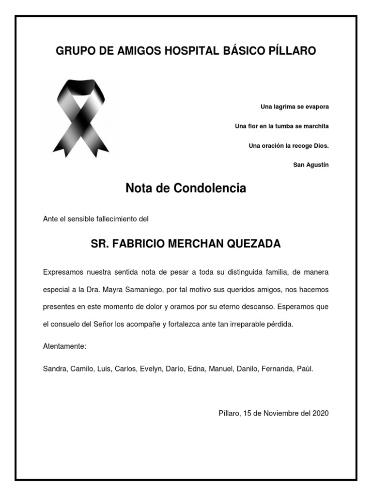 Ejemplos De Notas De Condolencia Vela Para Duelo, Transforma El Nudo